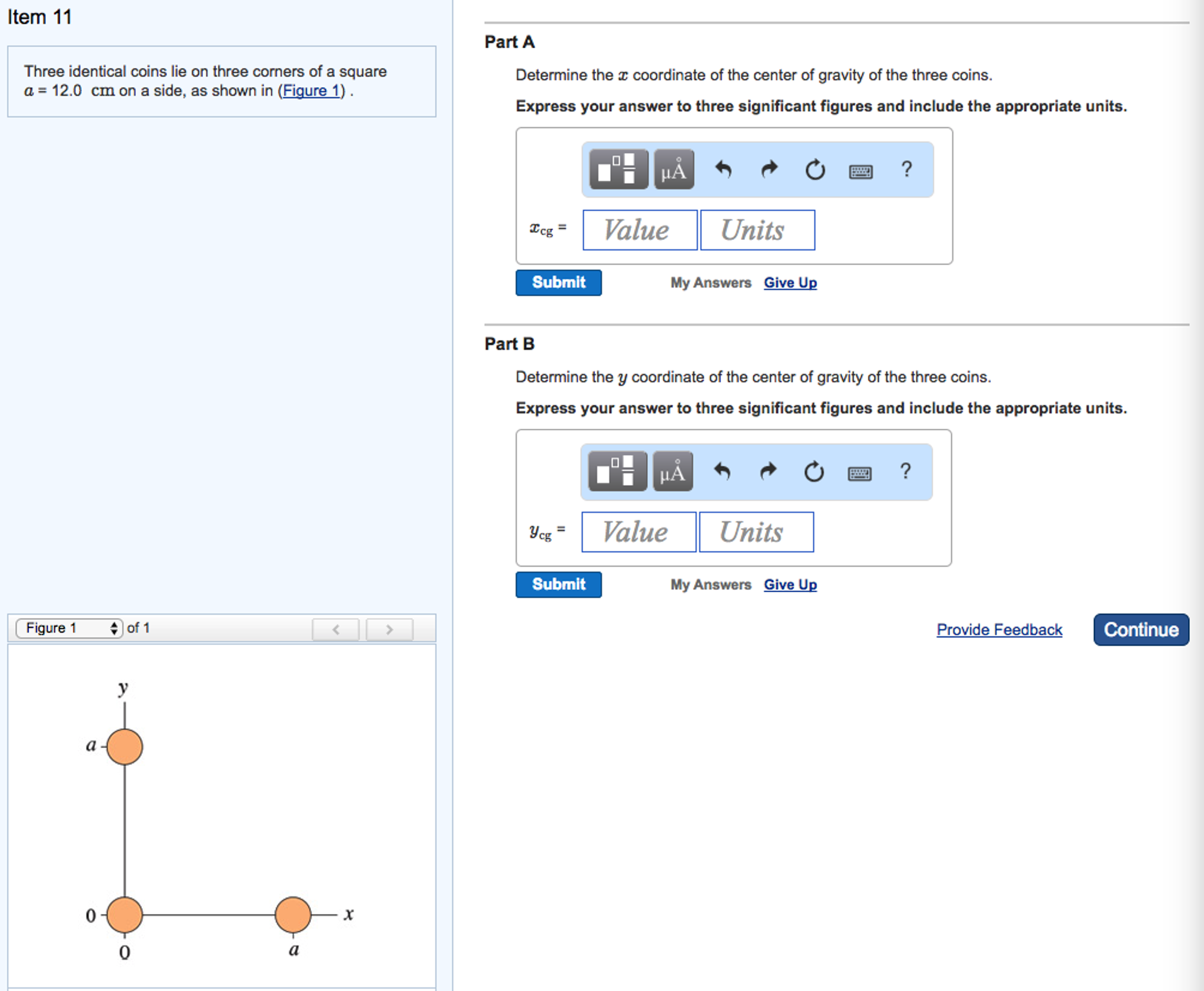 Solved Three identical coins lie on three corners of a | Chegg.com