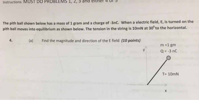 Solved The pith ball shown below has a mass of 1 gram and a | Chegg.com