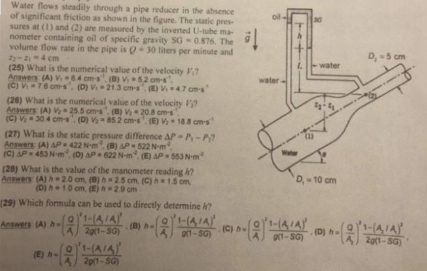 Solved Water flows steadily through a pipe reducer in the | Chegg.com