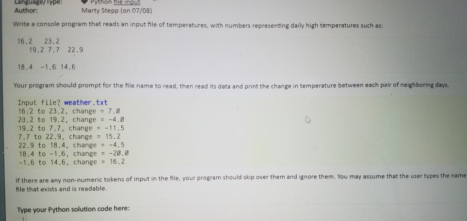 Solved Language/lype e Python file input Marty Stepp (on | Chegg.com