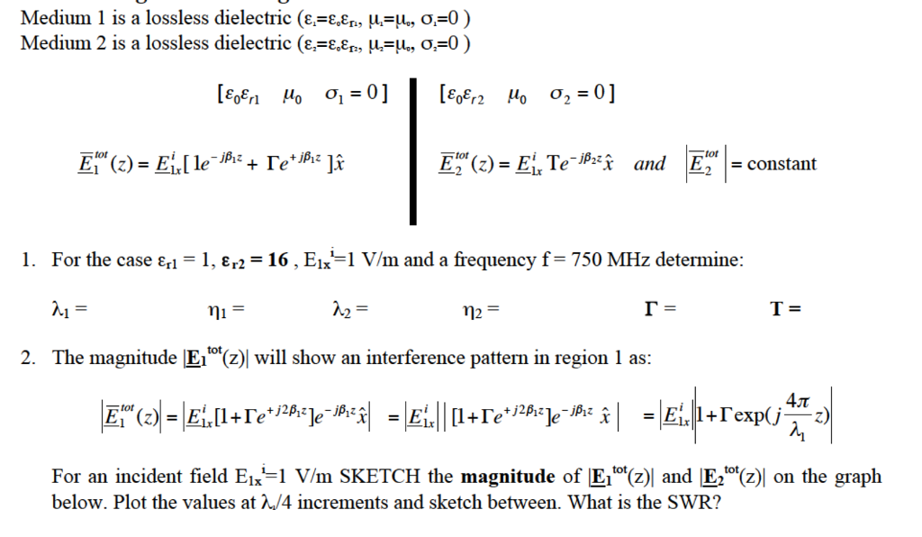 Solved Medium l is a lossless dielectric (Ea E.Era, un uo, | Chegg.com