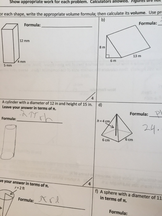 Solved For each shape, write the appropriate volume; then | Chegg.com