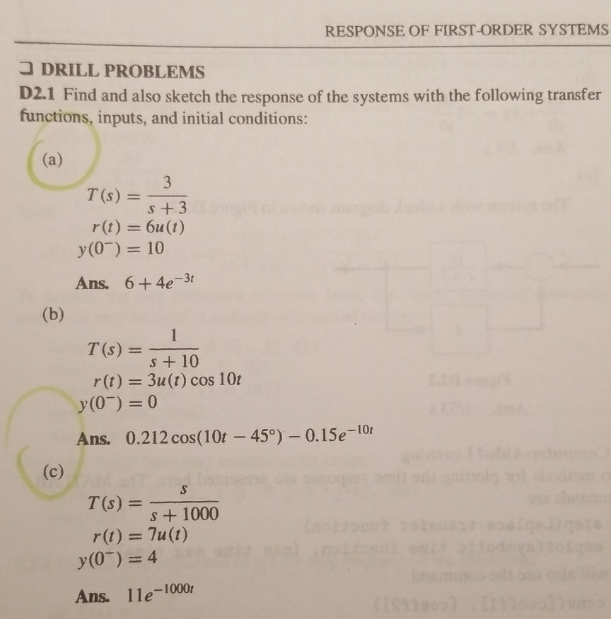 Solved RESPONSE OF FIRST-ORDER SYSTEMS ?DRILL PROBLEMS D2.1 | Chegg.com