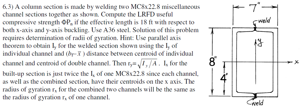 Solved A column section is made by welding two MC 8 times | Chegg.com