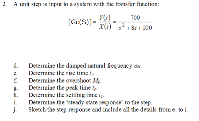 Solved 2. A unit step is input to a system with the transfer | Chegg.com