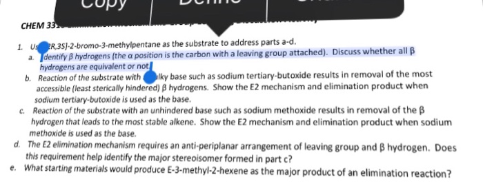 a. Identify beta hydrogens (the alpha position is the | Chegg.com