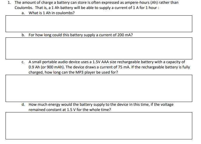 Solved The amount of charge a battery can store is often | Chegg.com