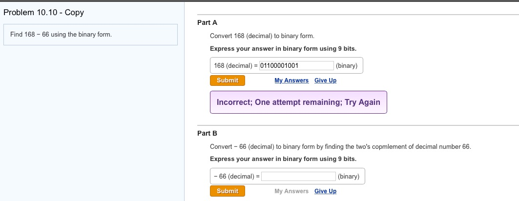 Solved Find 168 ? 66 using the binary form. Part A | Chegg.com