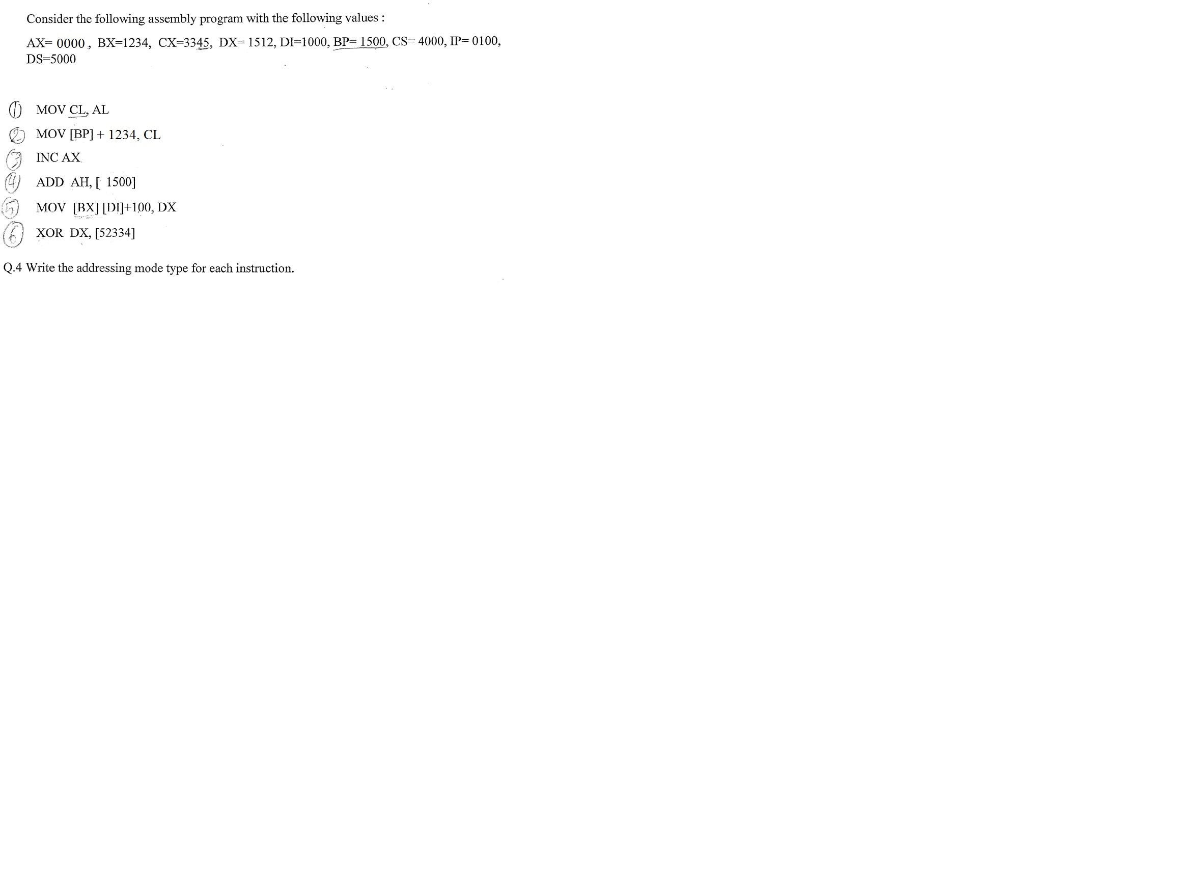 Consider the following assembly program with the | Chegg.com