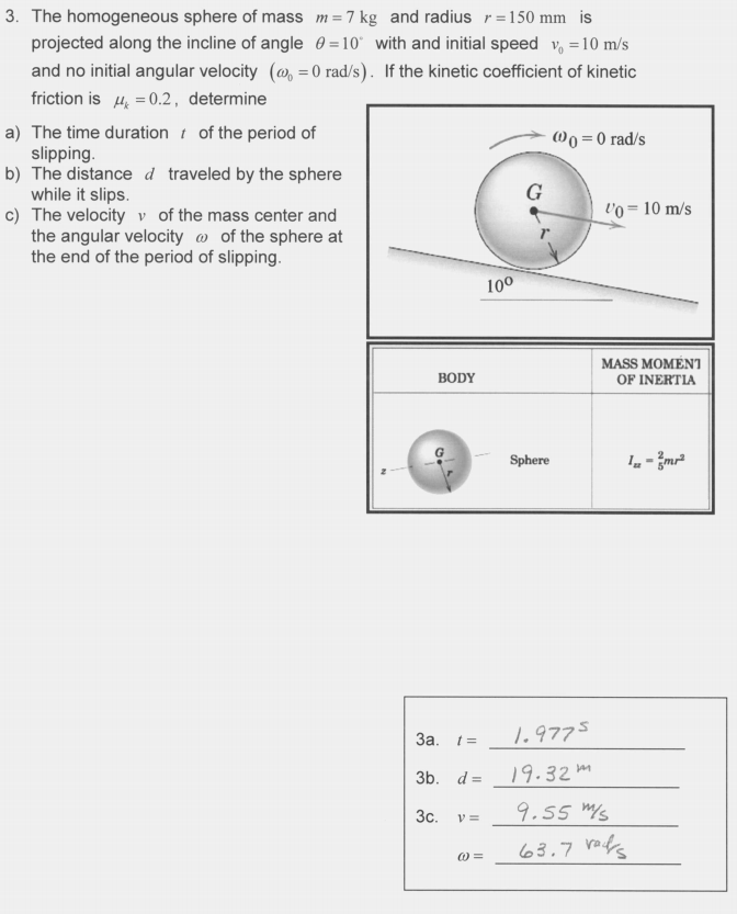 Solved The homogeneous sphere of mass m = 7 kg and radius r | Chegg.com