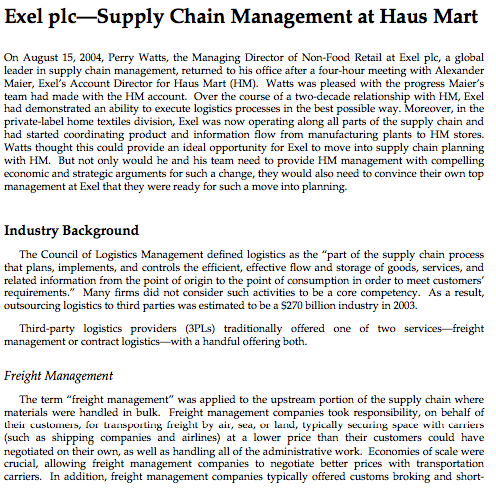Solved Exel plc Supply Chain Management at Haus Mart On | Chegg.com