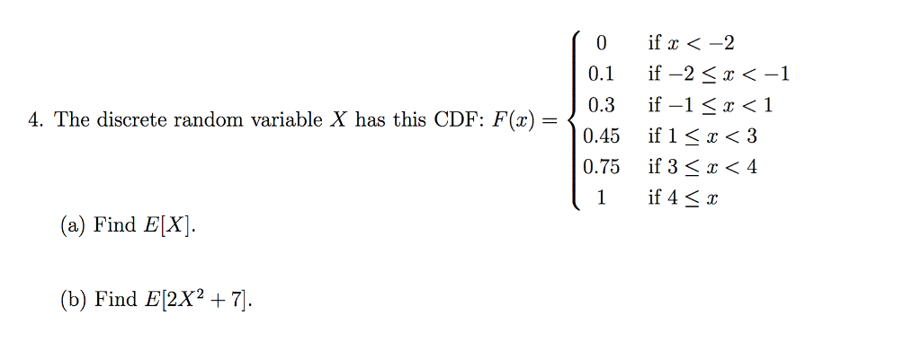 Solved The discrete random variable X has this CDF: F(x) = | Chegg.com