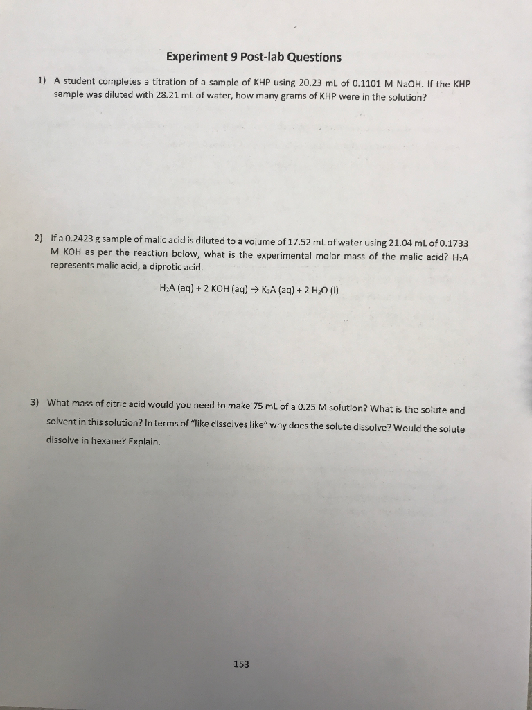 Solved Experiment 9 Post-lab Questions 1) A student | Chegg.com