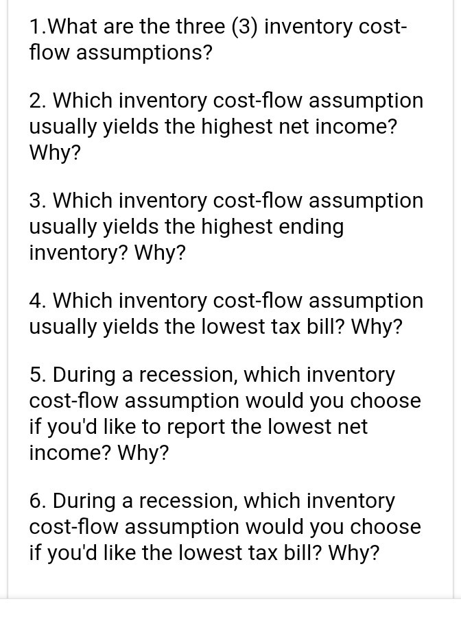 Solved 1.What are the three (3) inventory cost- flow | Chegg.com