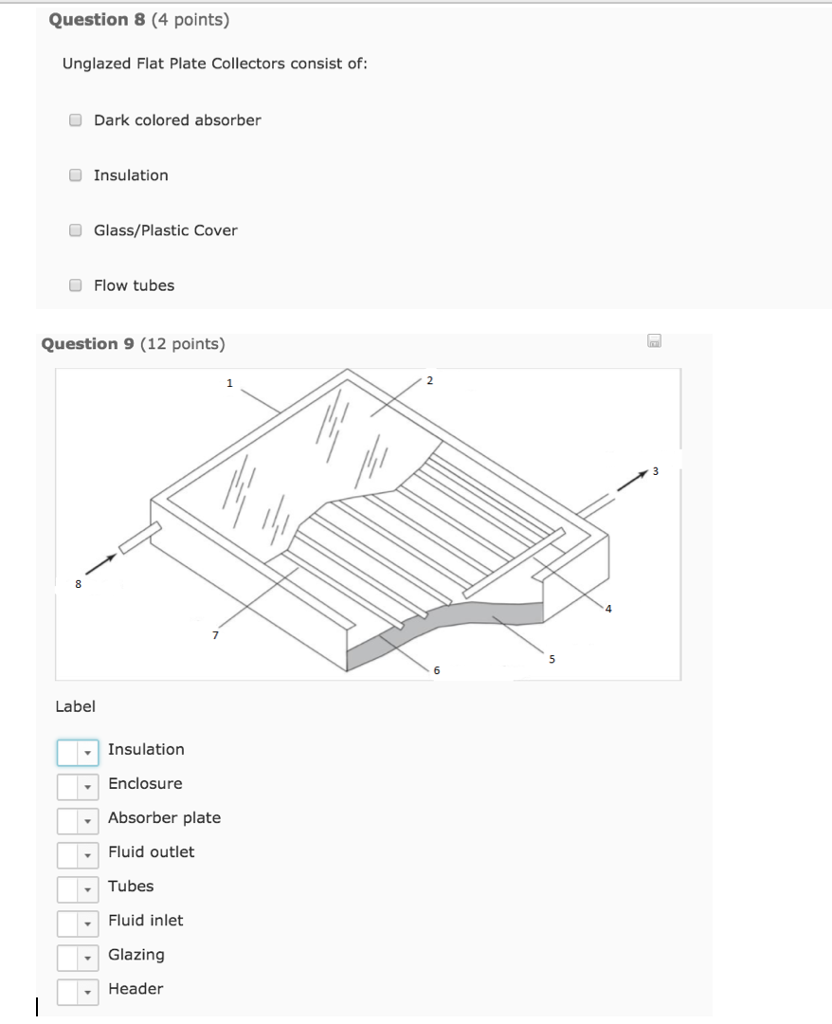 Solved Question 8 (4 points) Unglazed Flat Plate Collectors | Chegg.com