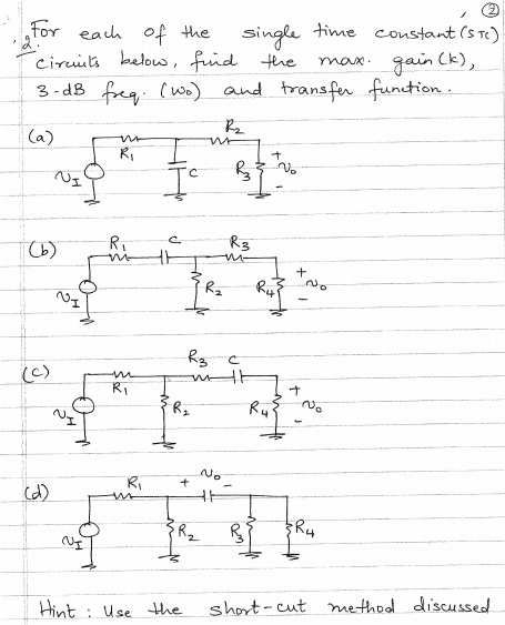 For each of the single time constant (STC) circuits | Chegg.com