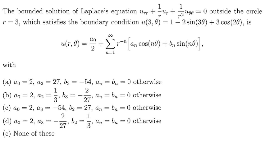Solved The bounded solution of Laplace's equation u_rr + 1/r | Chegg.com