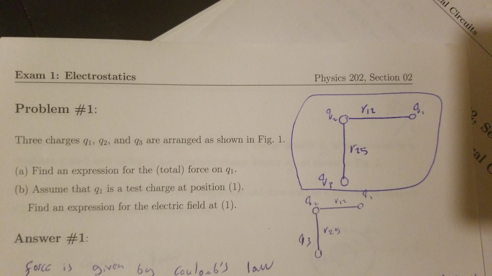 Solved Exam 1: Electrostatics Physics 202, Section 02 | Chegg.com