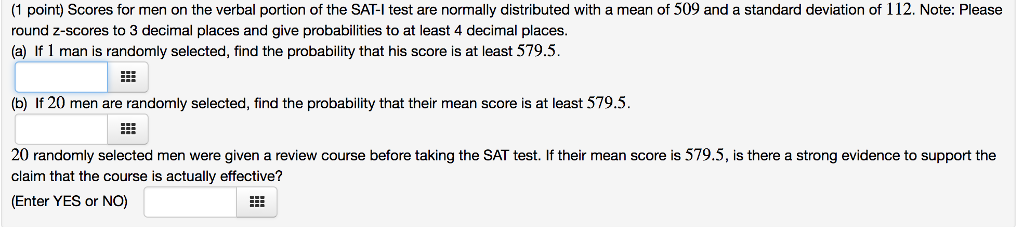 Solved (1 point) Scores for men on the verbal portion of the | Chegg.com
