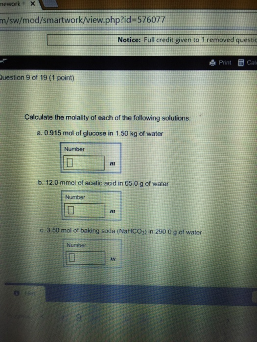 Solved Calculate the molality of each of the following | Chegg.com