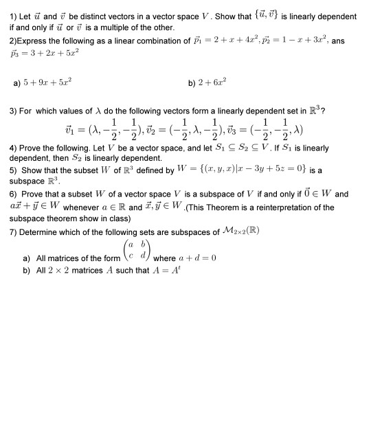 Solved 1) Let u and be distinct vectors in a vector space | Chegg.com