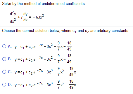 Solved Solve by the method of undetermined coefficients. | Chegg.com