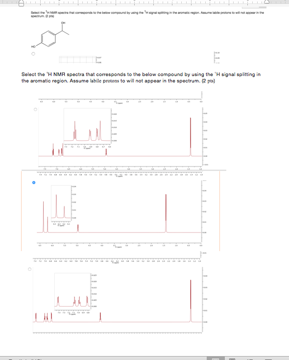Solved Seleet the 1HNMR spectra comeseonds to the below | Chegg.com