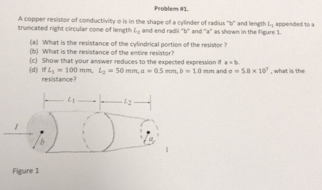 Solved Problem #1. A copper resistor of conductivity ? is in | Chegg.com