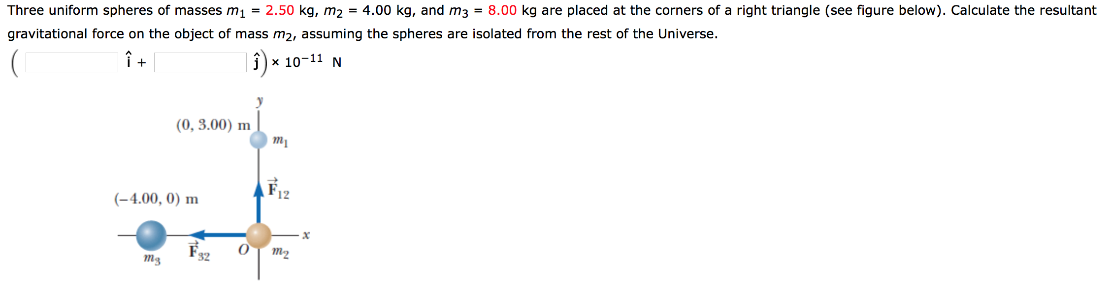 Solved Three uniform spheres of masses m1 = 2.50 kg, m2 = | Chegg.com
