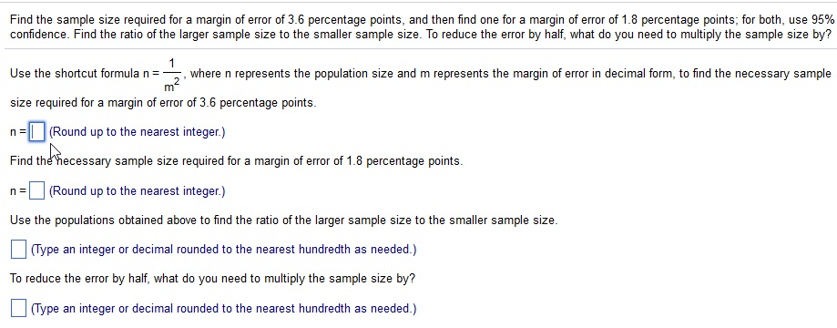 Solved Find the sample size required for a margin of error | Chegg.com