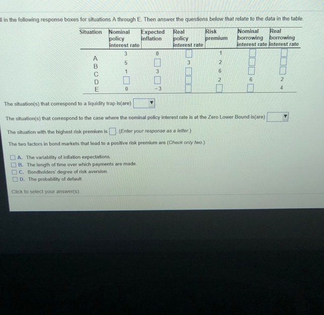 l in the following response boxes for situations A | Chegg.com