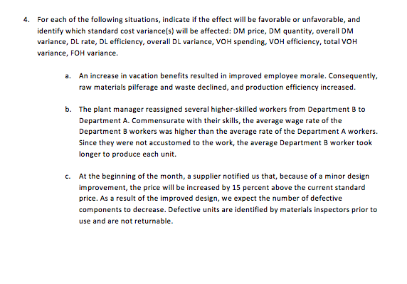 Solved 4. For each of the following situations, indicate if | Chegg.com