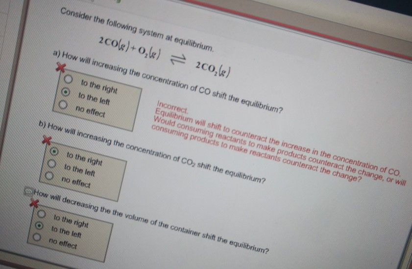 Solved a) How will increasing the concentration of CO shift | Chegg.com