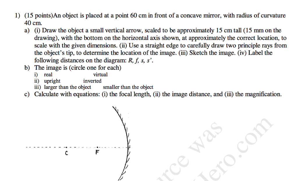Solved An object is placed at a point 60 cm in front of a | Chegg.com