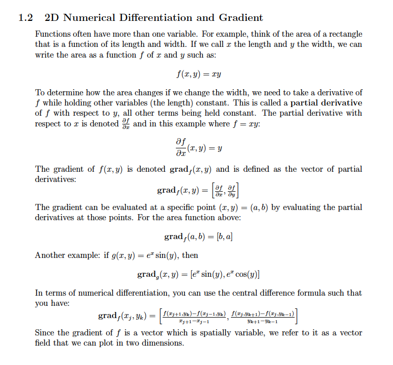 1.2 2D Numerical Differentiation and Gradient | Chegg.com