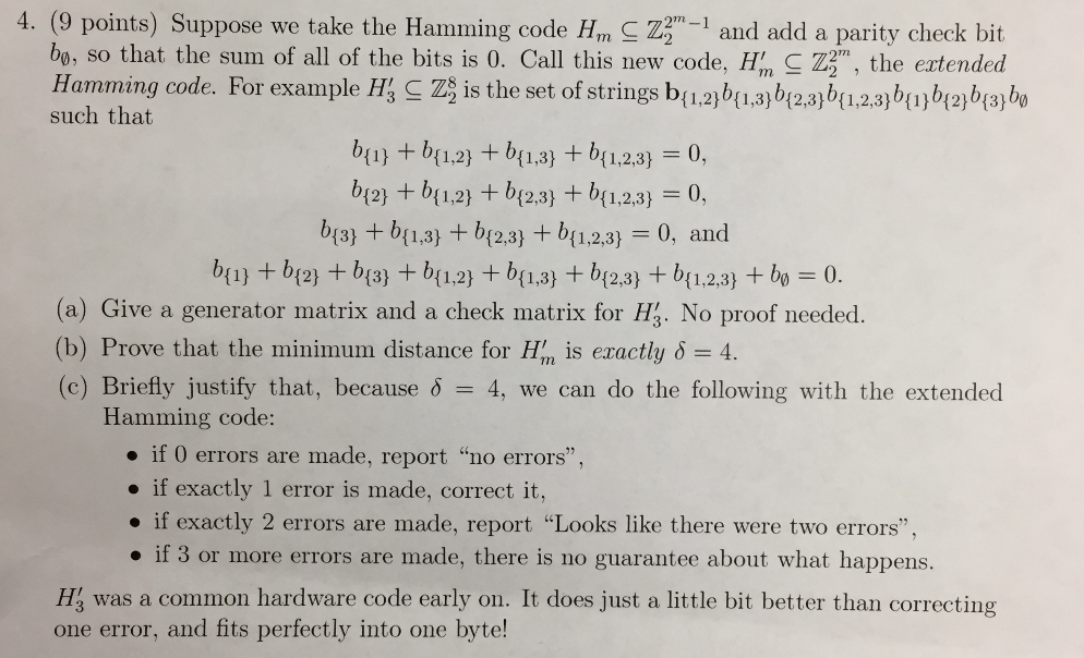 Solved Suppose we take the Hamming code H_m Z^2^m -1_2 and | Chegg.com