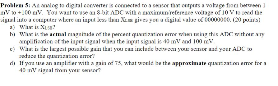 Solved Problem 5: An analog to digital converter is | Chegg.com