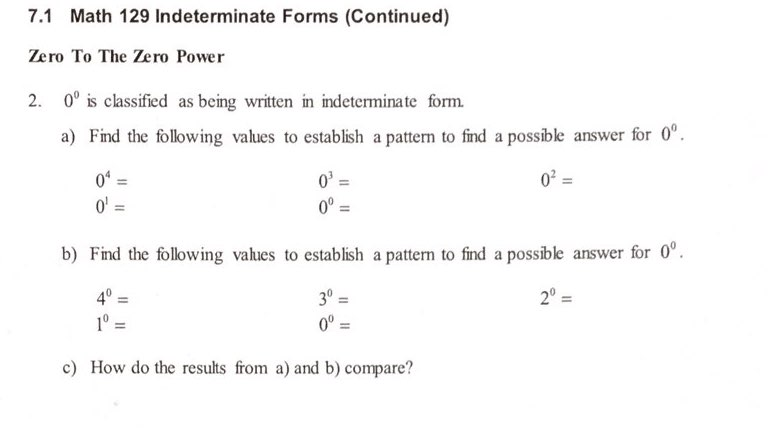 Solved 7.1 Math 129 Indeterminate Forms (Continued) Zero To | Chegg.com