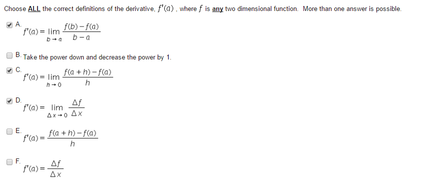 Solved Choose ALL the correct definitions of the derivative, | Chegg.com