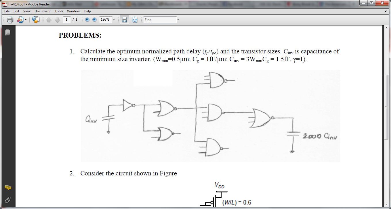 Calculate the optimum nomialized path delay (tp/tpo) | Chegg.com
