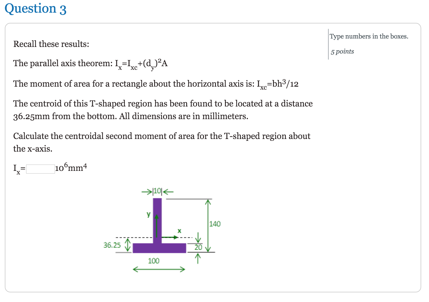 Solved The parallel axis theorem: I_x = I_xc + (d_y)^2A The | Chegg.com