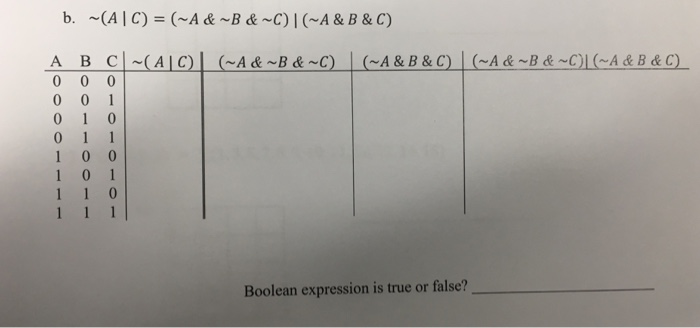 Solved Fill out the truth table tilde (A | C) = (tilde A & | Chegg.com
