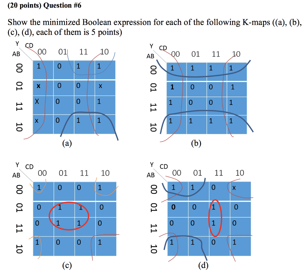 Solved (20 points) Question #6 Show the minimized Boolean | Chegg.com Solved (20 points) Question #6 Show the minimized Boolean | Chegg.com