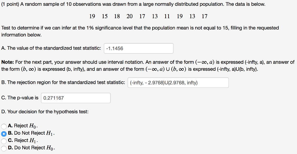 Solved A random sample of 10 observations was drawn from a | Chegg.com