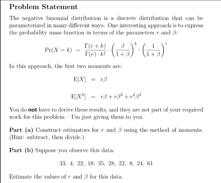 Solved Problem Statement The Negative Binomial Distribution Chegg