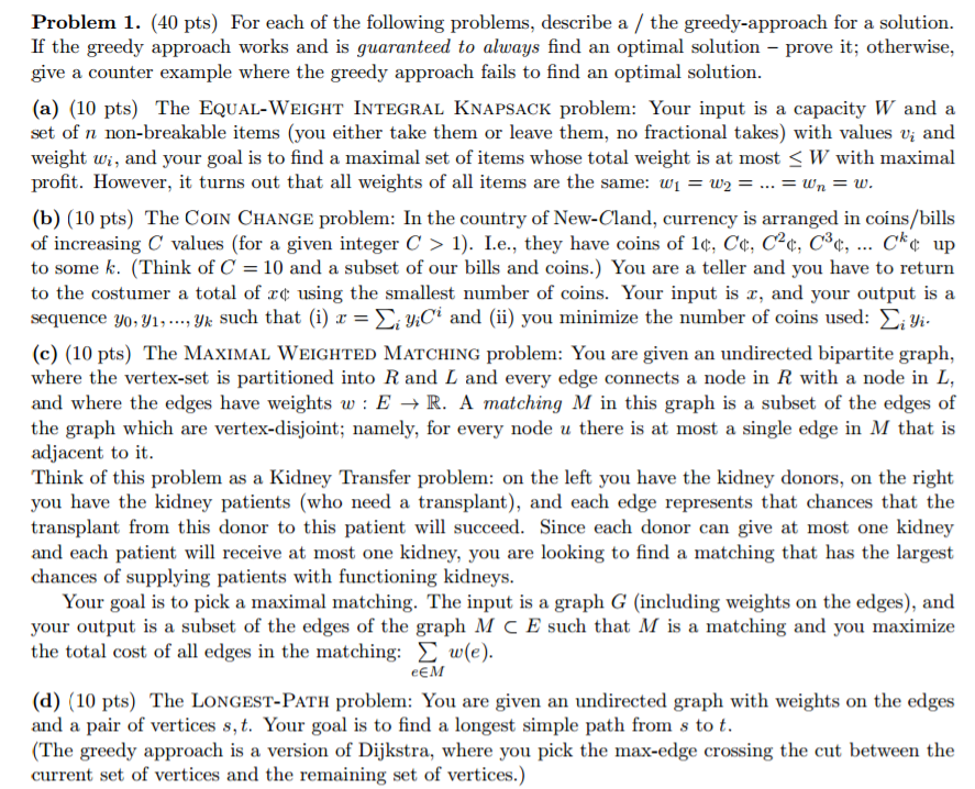 Solved Problem 1. (40 pts) For each of the following | Chegg.com