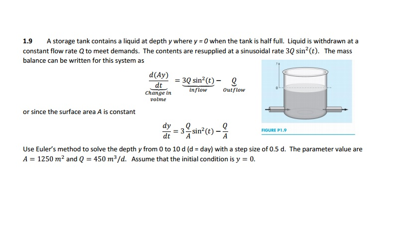 Solved A storage tank contains a liquid at depth y where y = | Chegg.com