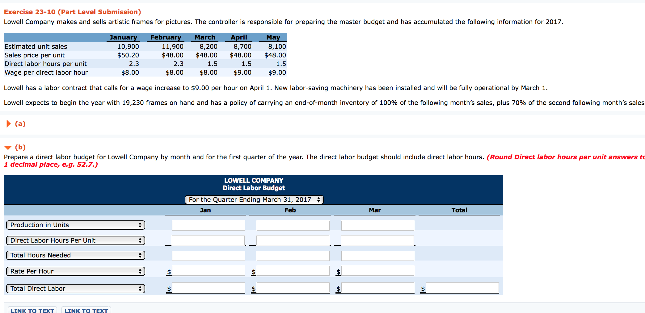 Solved Lowell Company makes and sells artistic frames for | Chegg.com