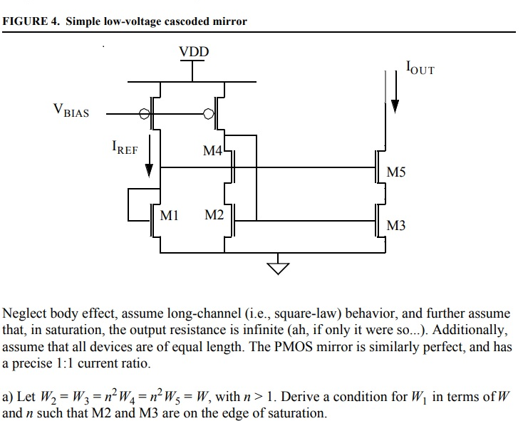 Solved FIGURE 4. Simple low-voltage cascoded mirror VDD loUT | Chegg.com