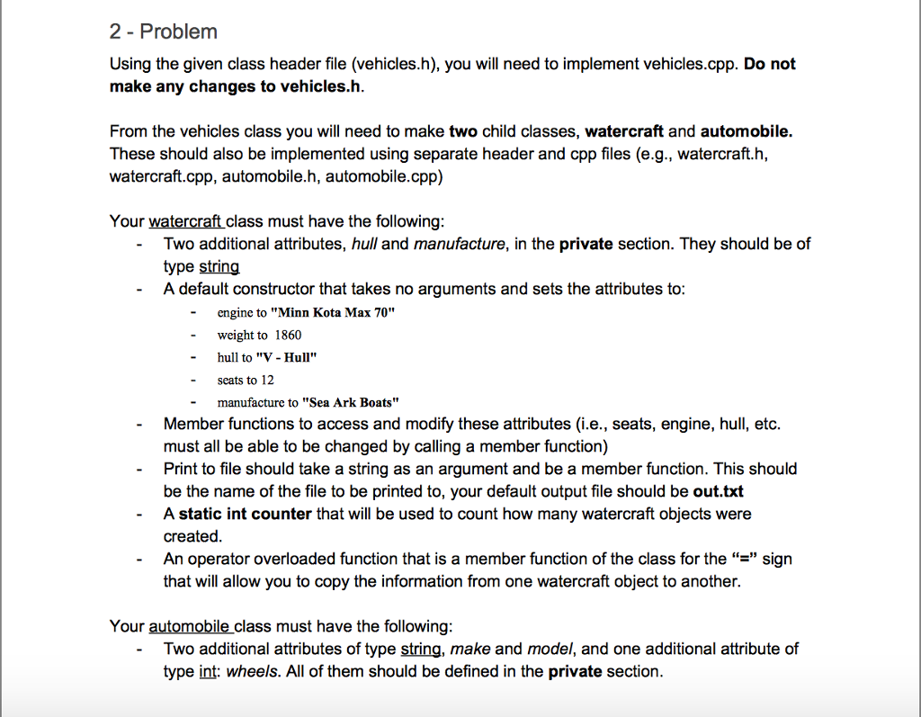 2 Problem Using the given class header file | Chegg.com